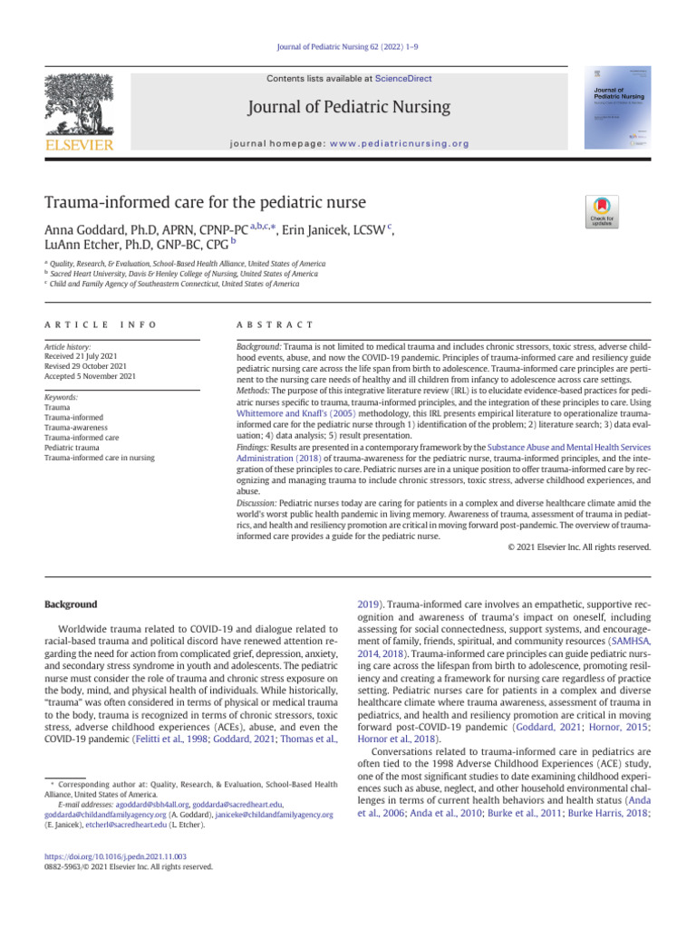Trauma Informed Care For The Pediatric Nurse - 2021 | PDF ...