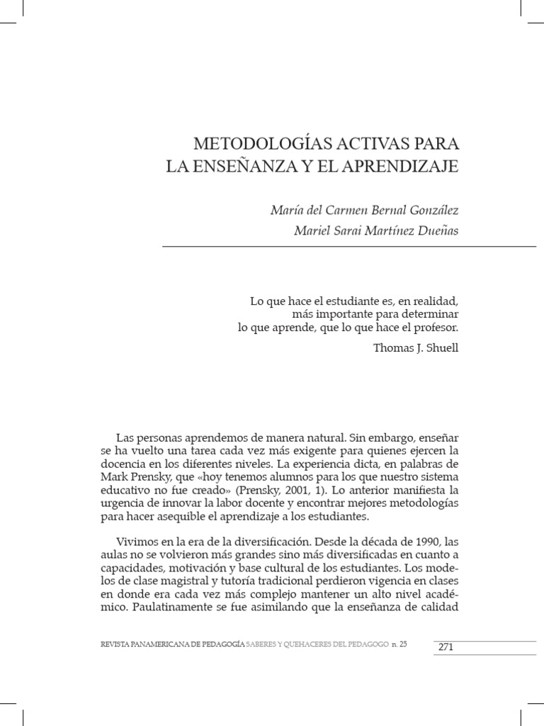 Metodologías Activas para La Enseñanza y El Aprendizaje | PDF | Aprendizaje | Enseñando