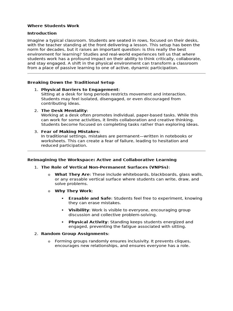 Where Students Work - Educ Units | PDF | Classroom | Learning