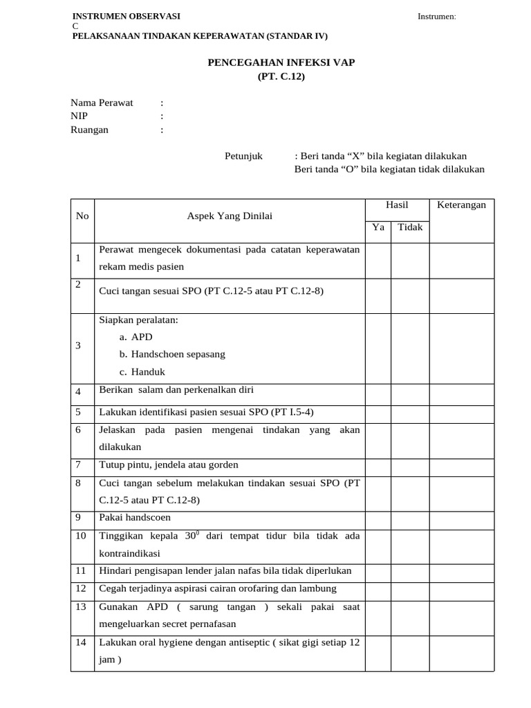 Cek List Pencegahan Infeksi Vap | PDF