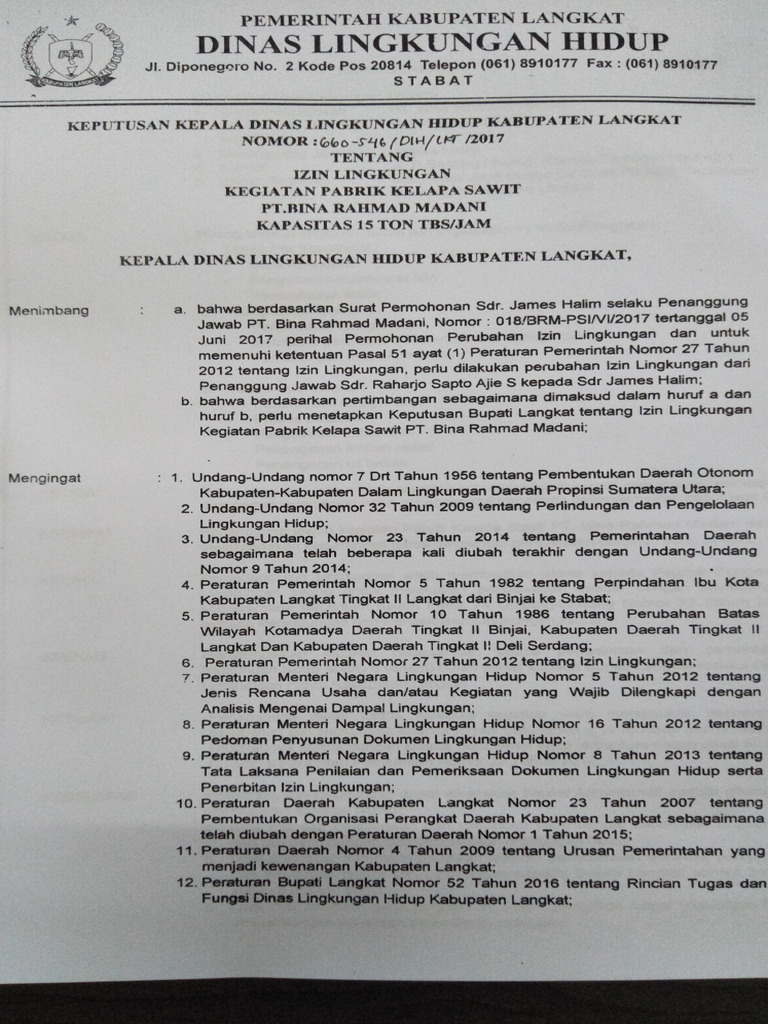 Amdal PT BRM - Izin Lingkungan | PDF