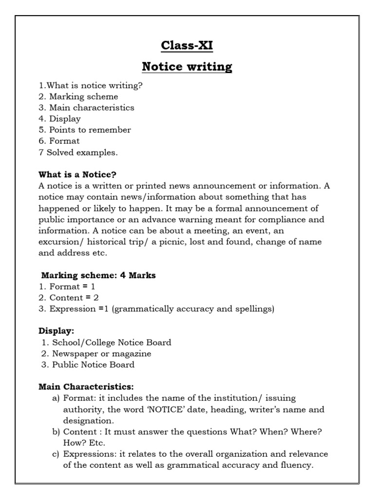 Class - XI Notice Writing | PDF | Communication | Human Communication