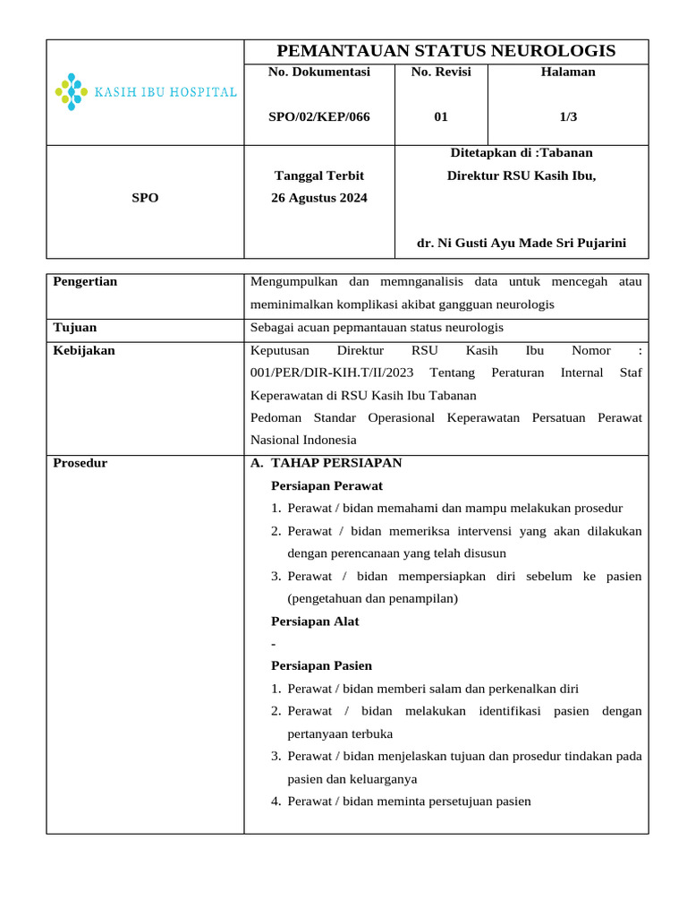 Prosedur Pemantauan Status Neurologis | PDF