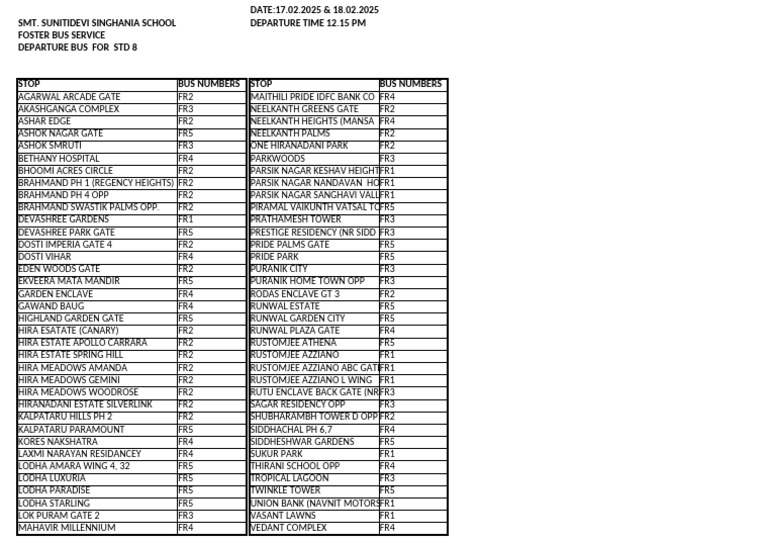 School Bus Schedule for Std 8 | PDF