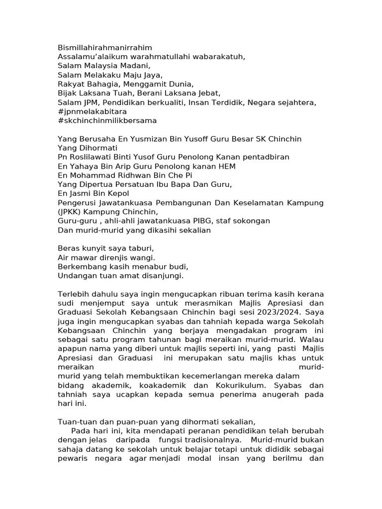 Teks Perasmi Hari Apresiasi | PDF