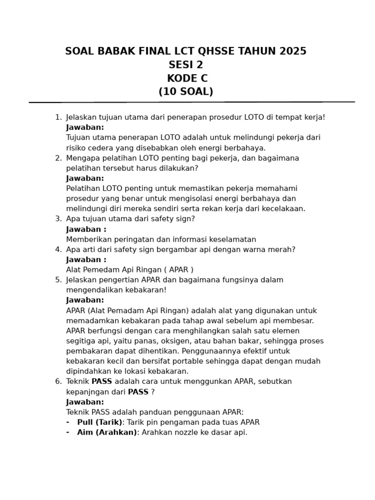 Soal Final Sesi 2-c LCT Qhsse Tahun 2025 | PDF