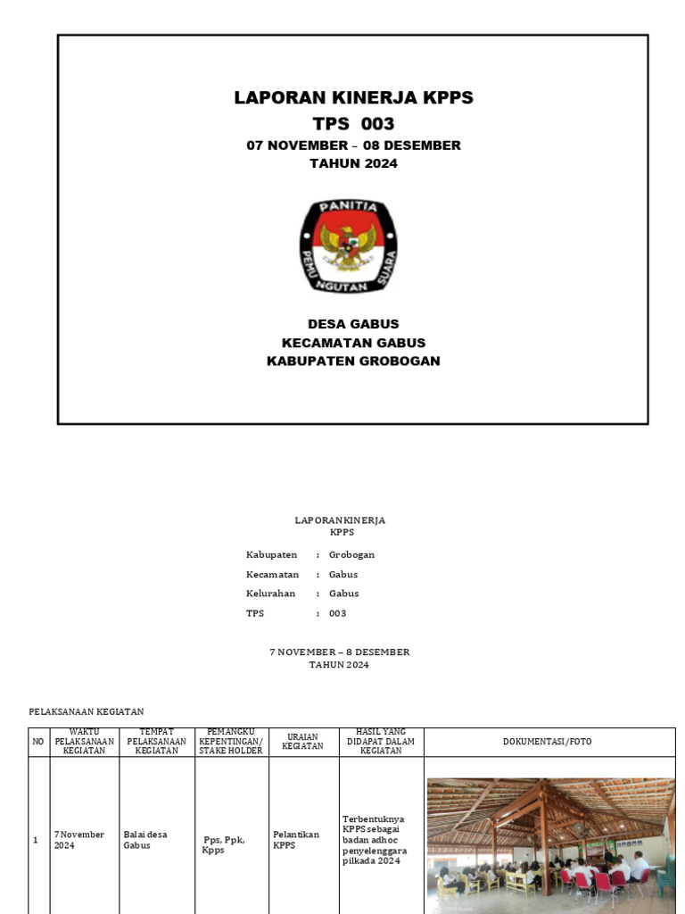 TPS 003 GABUS_LAPORAN KINERJA KPPS | PDF