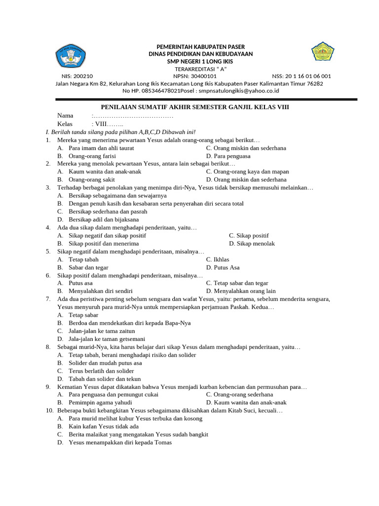 Sas Ganjil 2024 Kelas 8 | PDF