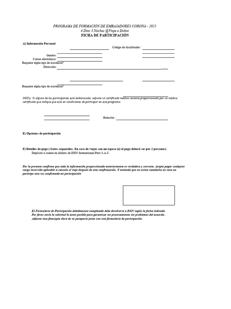 Camp 2025 Dubai - Ficha de Participación | PDF