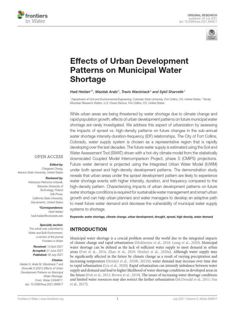 Effects of Urban Development Patterns on Municipal Water Shortage | PDF ...