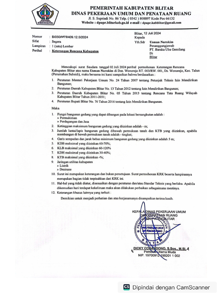 SURAT - KRK - Usman Nurokim - 20242214-1 | PDF