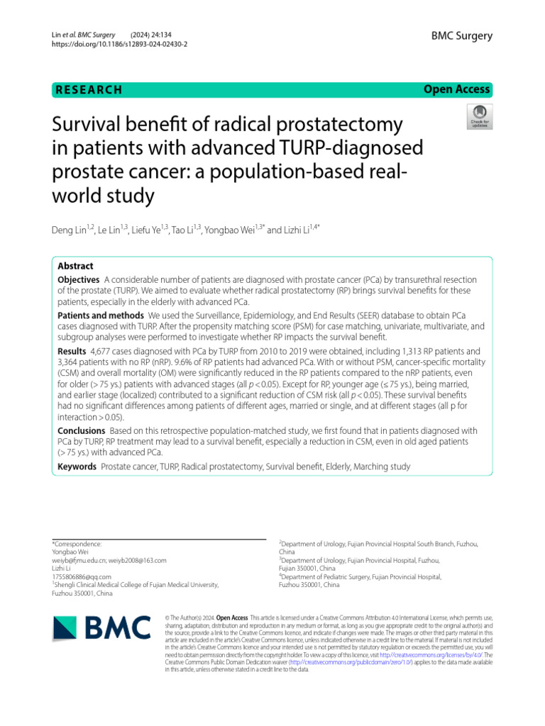 2024 Survival Benefit of Radical Prostatectomy in Patients With Advanced TURP-diagnosed Prostate ...