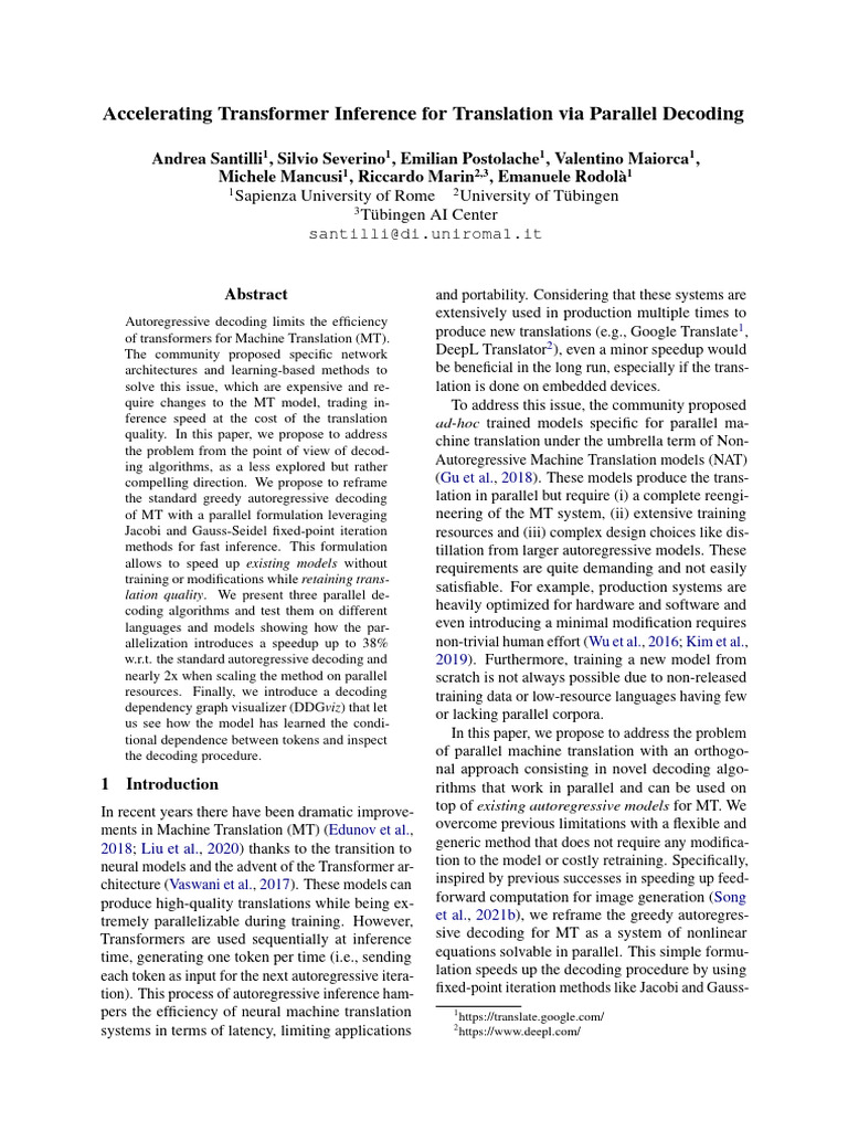 Accelerating Transformer Inference For Translation Via Parallel ...