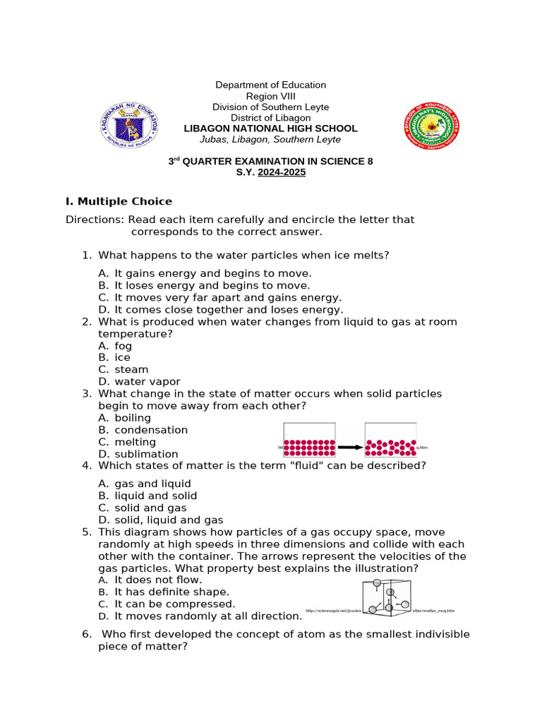 3rd Quarter Exam g8 | PDF | Atoms | Atomic Nucleus