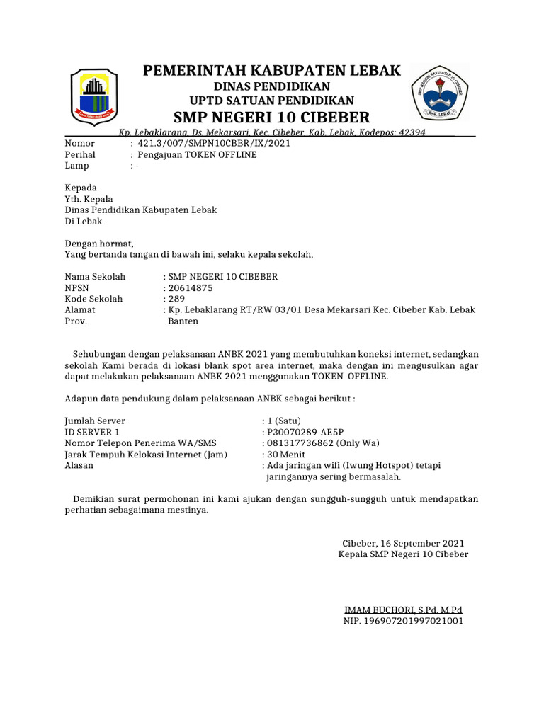 Contoh Surat Pengajuan Token Offline | PDF