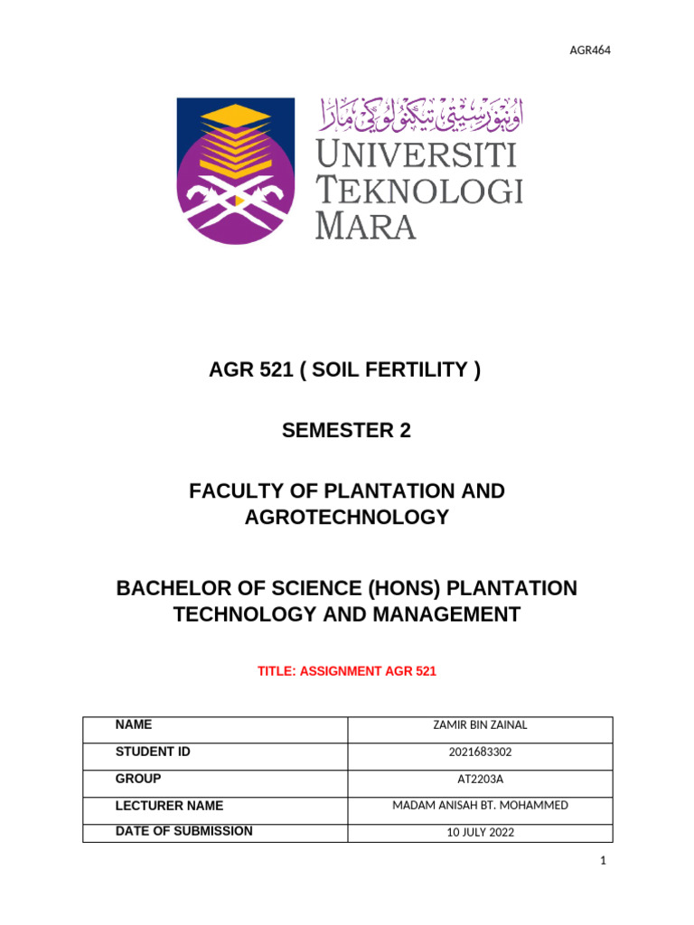 AGR521_ZAMIR BIN ZAINAL_2021683302 | PDF | Soil | Fertilizer