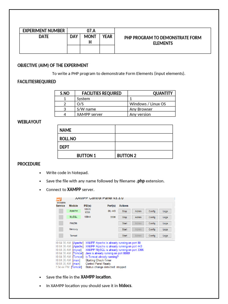 Write A Php Program To Demonstrate Form Elements Input Elements Pdf