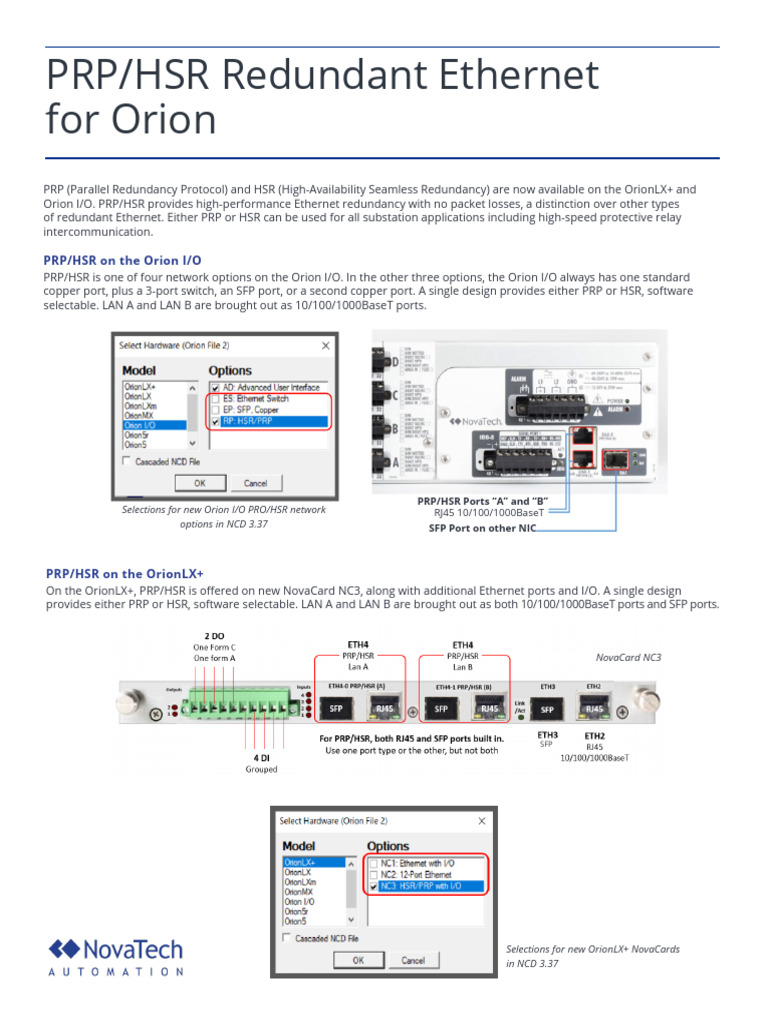 PRP HSR For Orion Datasheet 20220111 | PDF | Physical Layer Protocols ...