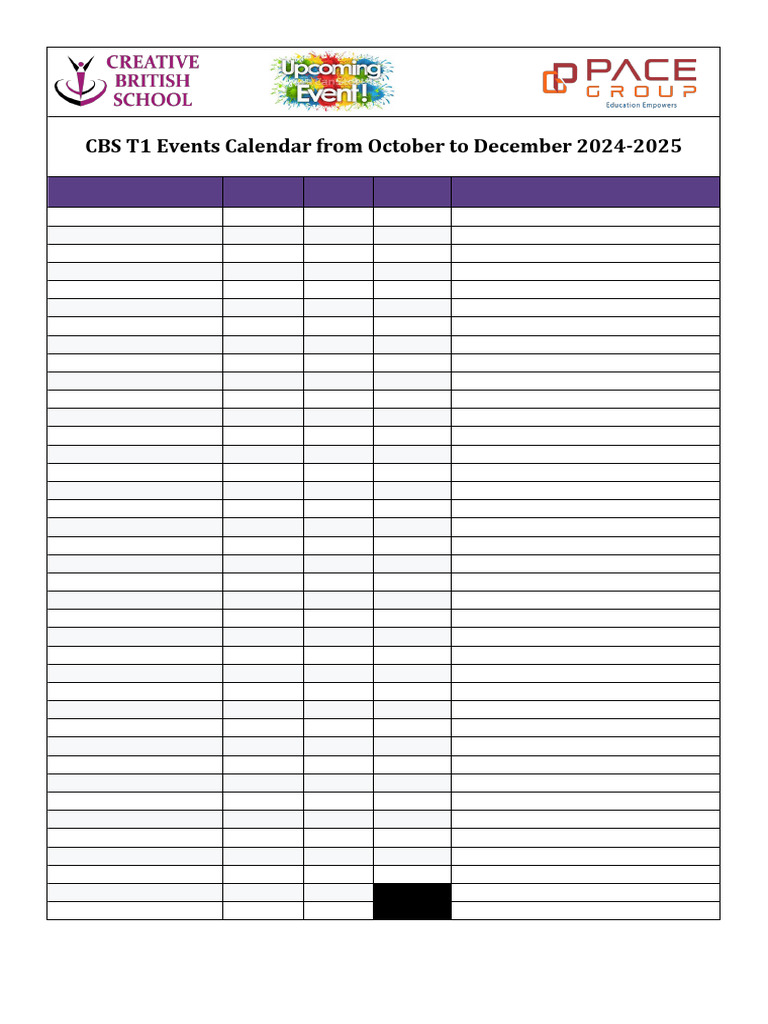 CBS T1 Events Calendar 2024-2025 | PDF | Observances | Holidays