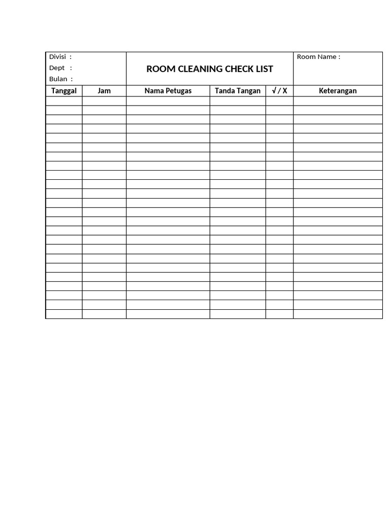 Formulir Room Cleaning Check List | PDF