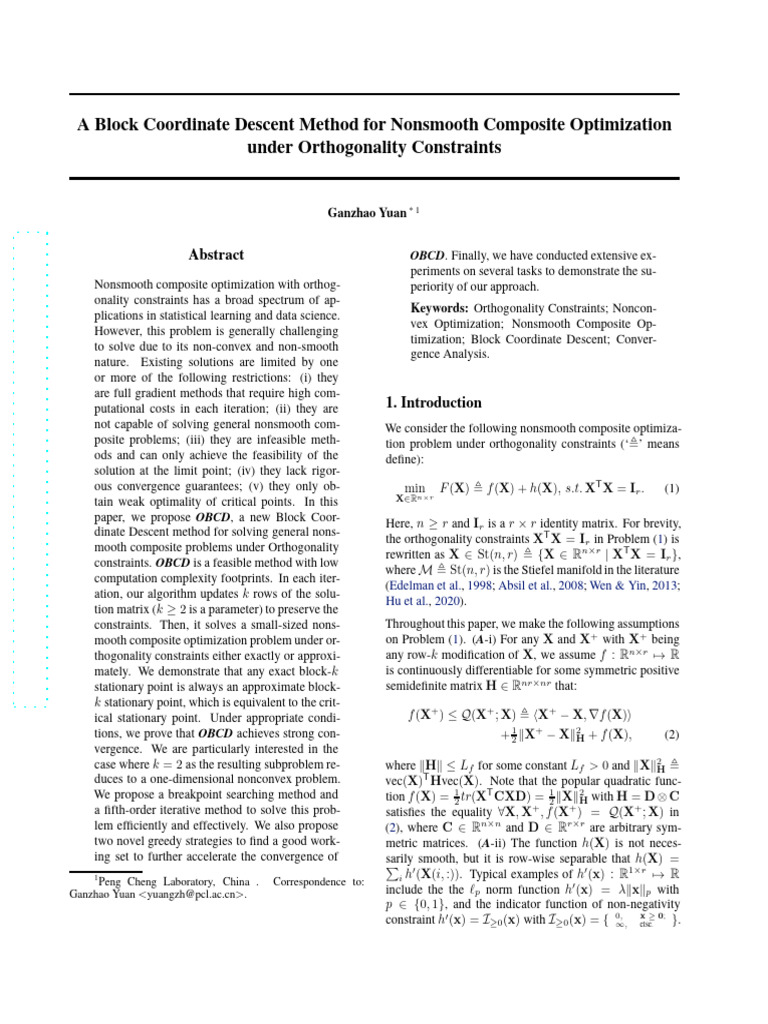 A Block Coordinate Descent Method For Nonsmooth Composite Optimization Under Orthogonality ...