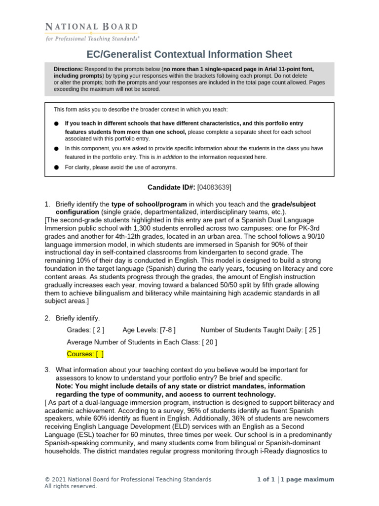 EC Gen Comp2 Contextual Information Sheet | PDF | English As A Second ...