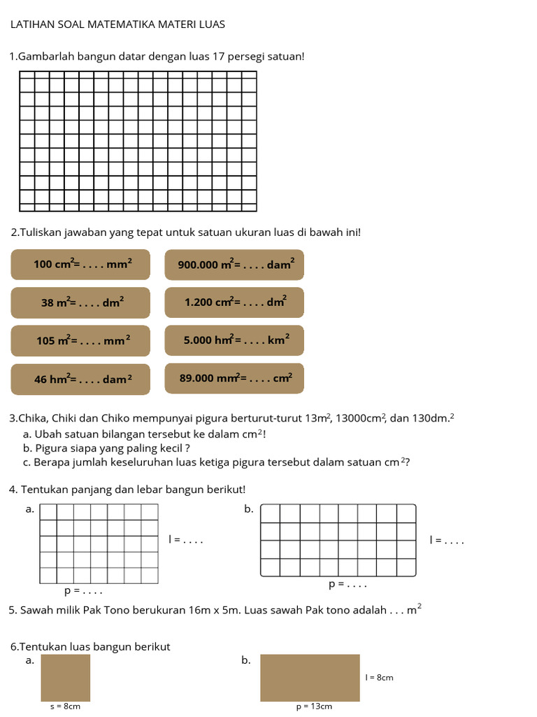 Latihan Soal Matematika Satuan | PDF
