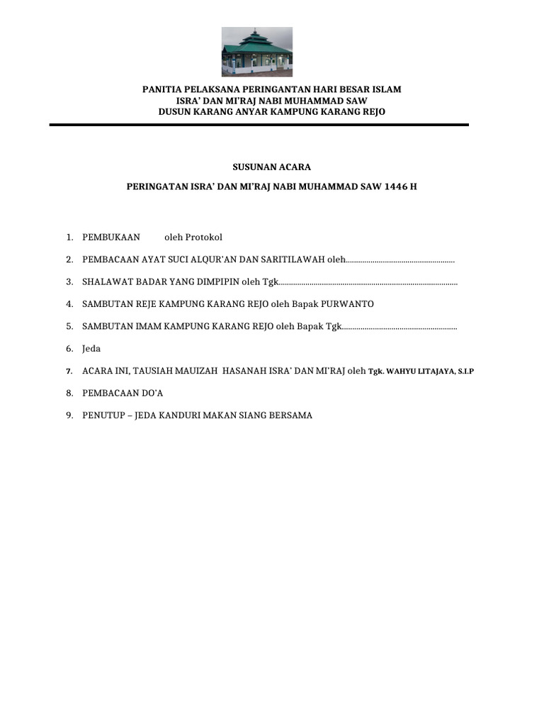 Susunan Acara Isra' Mi'raj | PDF