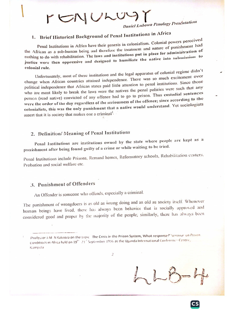 Penology Notes & Course Outline LLB 4 Class of 20242025 | PDF