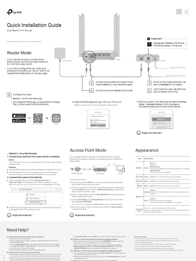 Archer C64 (EU) - QIG - V1 | PDF | Computer Network | Wi Fi
