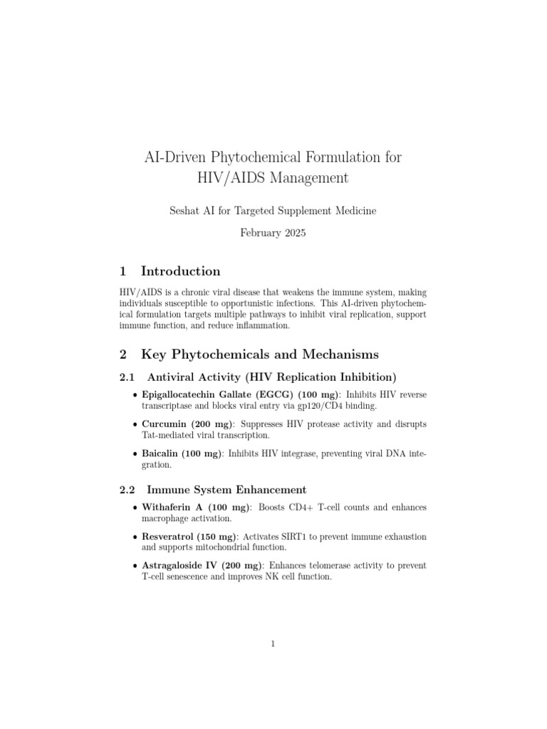 AI Driven Phytochemical Formulation For HIV AIDS Management | PDF | Hiv | Immune System