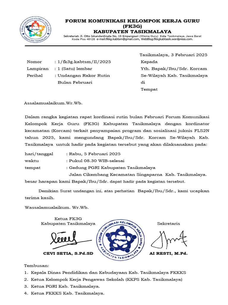 Surat Undangan Korcam Rakor Feb | PDF