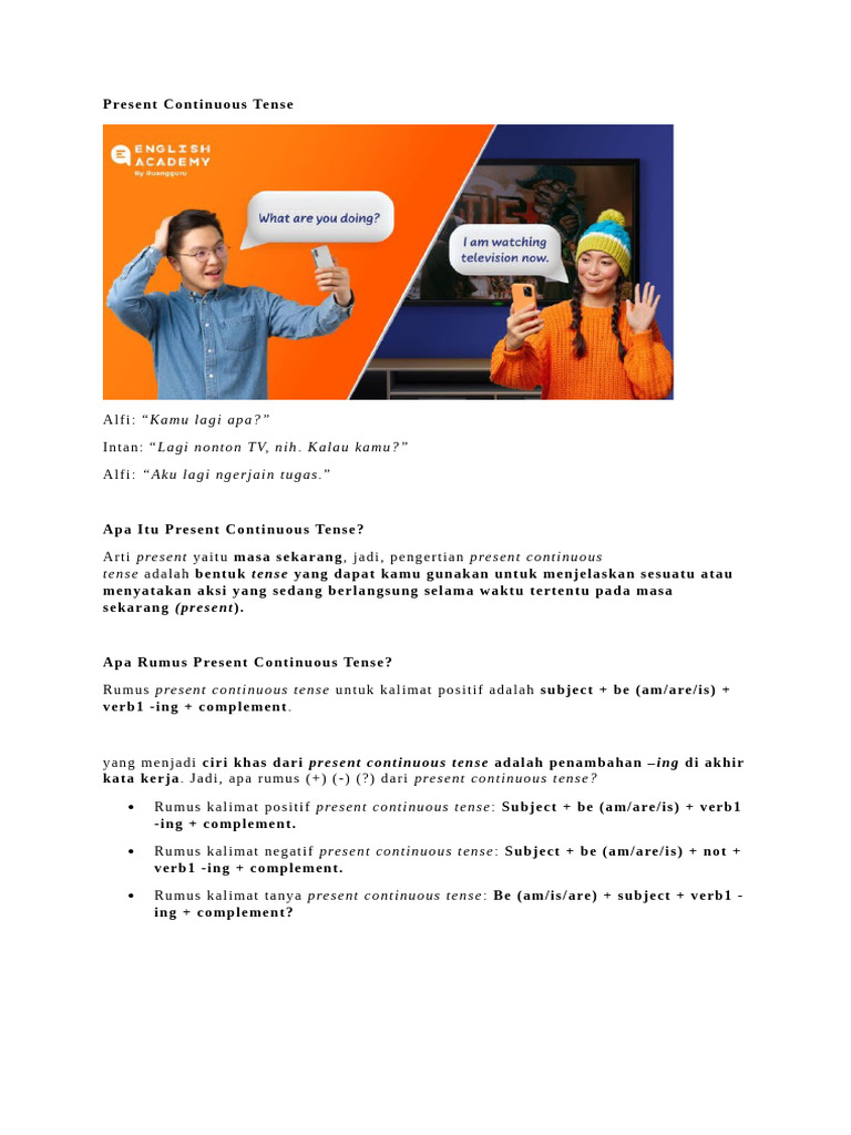 Rumus Negatif Present Continuous Tense | PDF