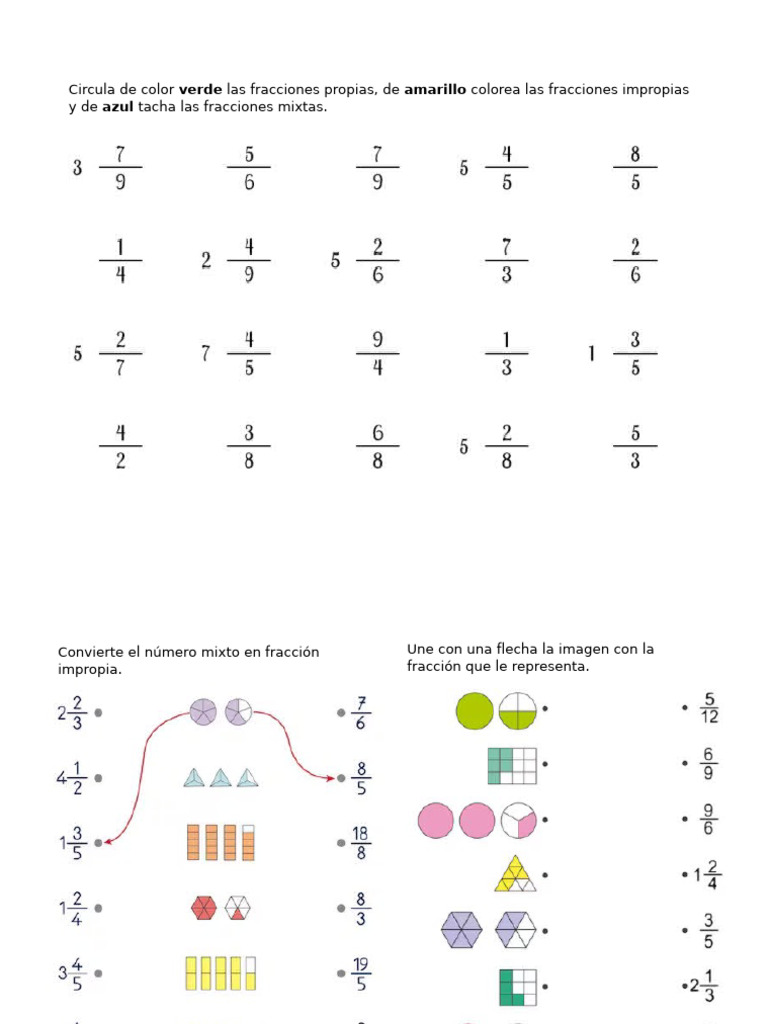 Ejercicio de Fracciones Propias, Impropias y Mixtas | PDF