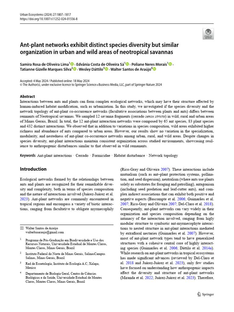 Ant-Plant Networks Exhibit Distinct Species Diversity But Similar ...