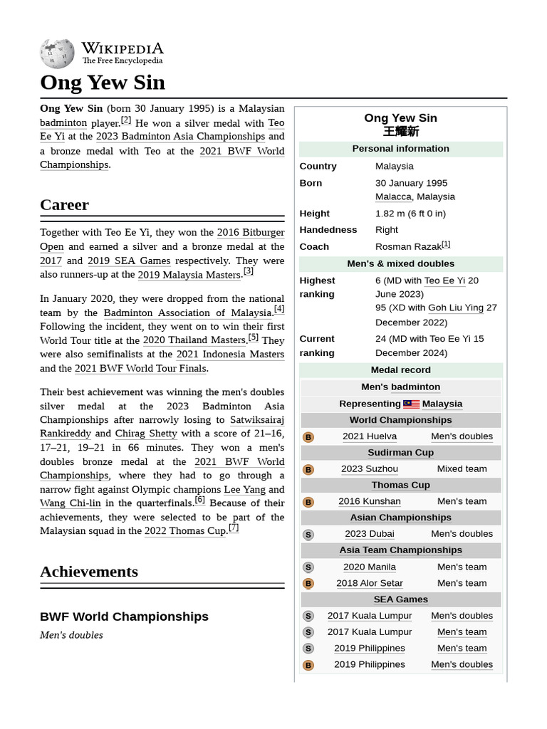 Ong_Yew_Sin | PDF | Sports Competitions