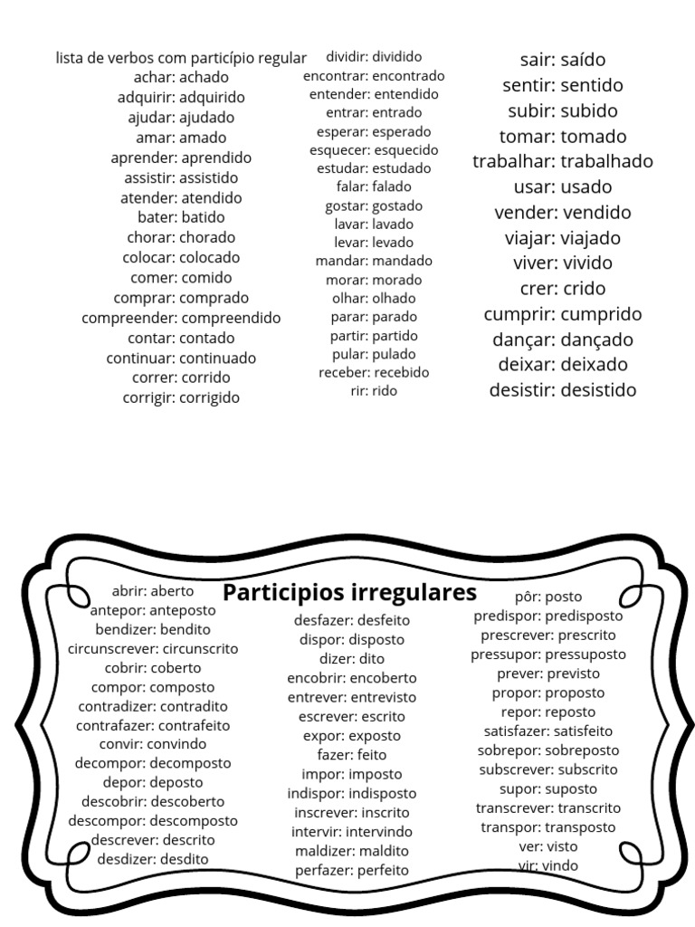 Verbos com Particípios Regulares e Irregulares | PDF