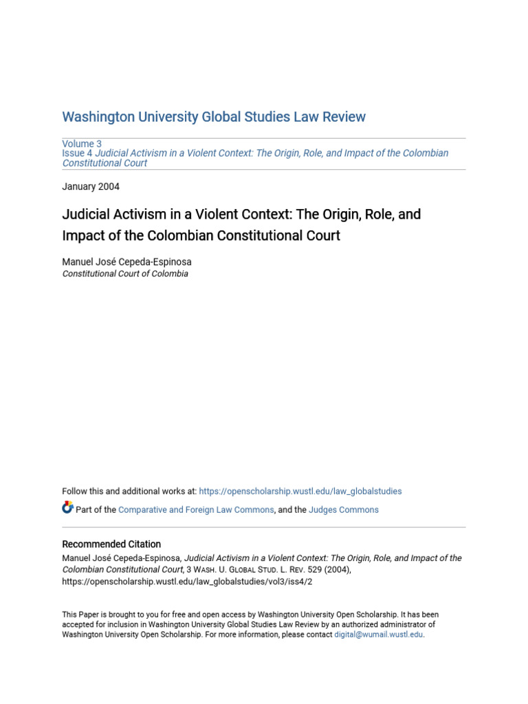 Judicial Activism in A Violent Context - The Origin Role and Imp | PDF ...