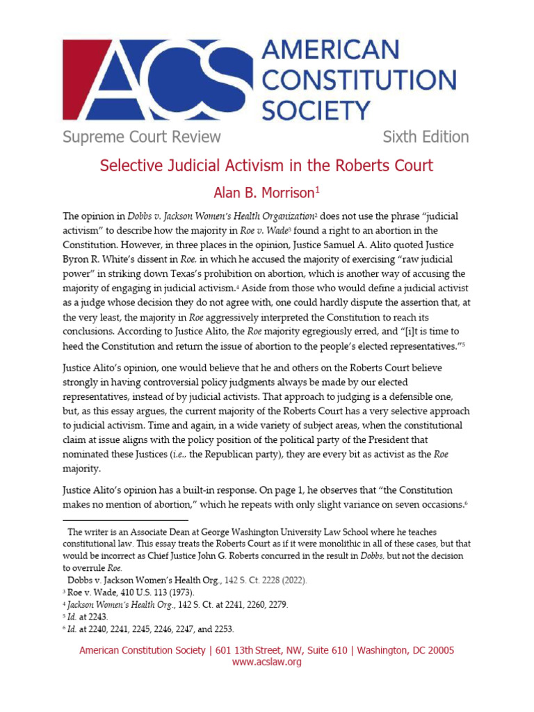 Morrison Selective Judicial Activism | PDF | Citizens United V. Fec ...