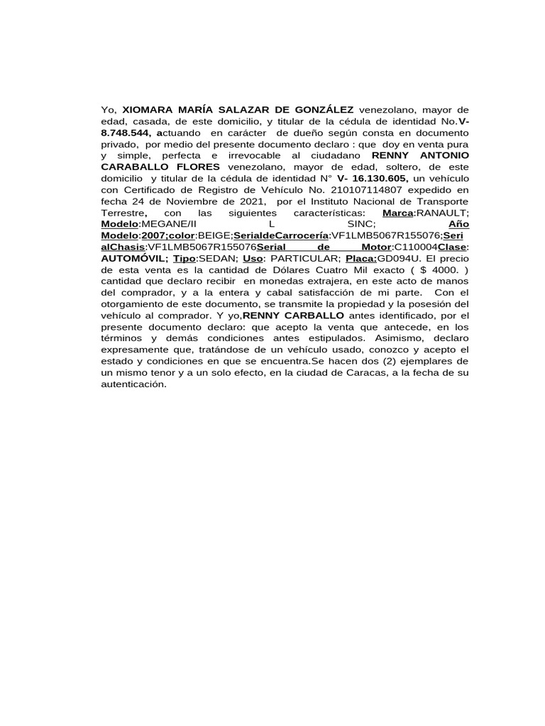 Modelo Venta de Vehiculo | PDF