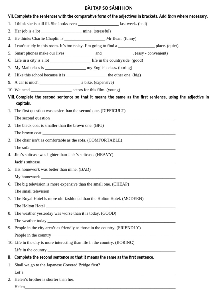Comparative Adjective Exercises | PDF | Languages | Foreign Language Studies
