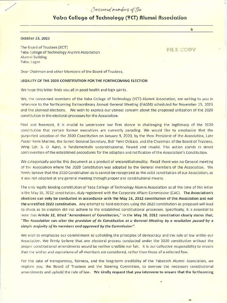 Yabatech Alumni - Letter To BOT 23-10-2023 | PDF