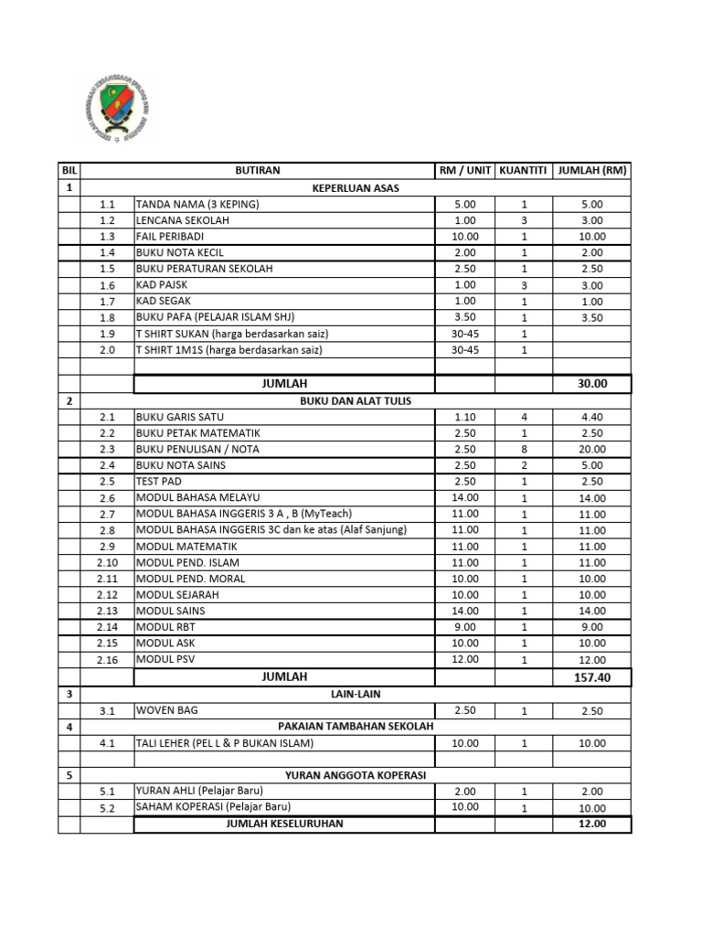 contoh SENARAI HARGA BUKU FORM 3, 2025 | PDF