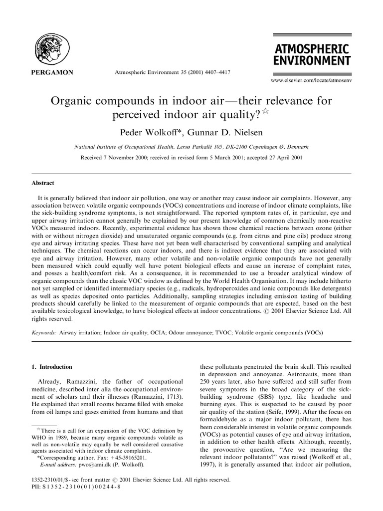 Organic Compounds in Indoor Airftheir Relevance For Perceived Indoor ...