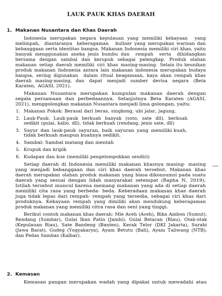 Produk Kreatif Dan Kewirausahaan Kelas XI APHP - LAUK-PAUK-KHAS-DAERAH ...