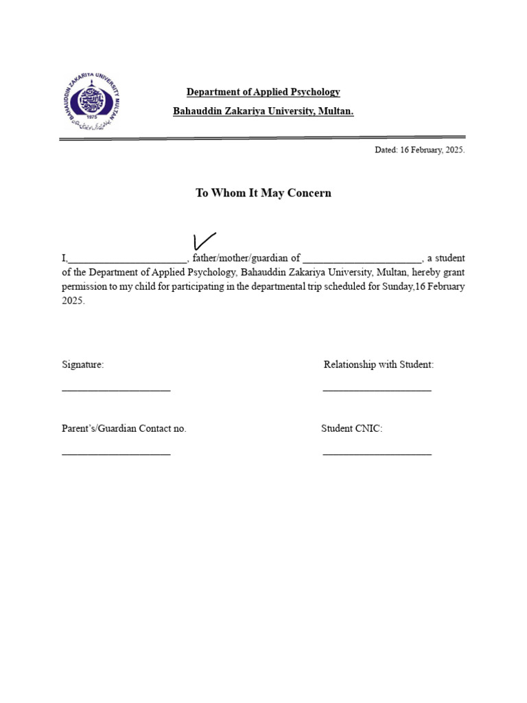 Trip Permission Letter for Student | PDF
