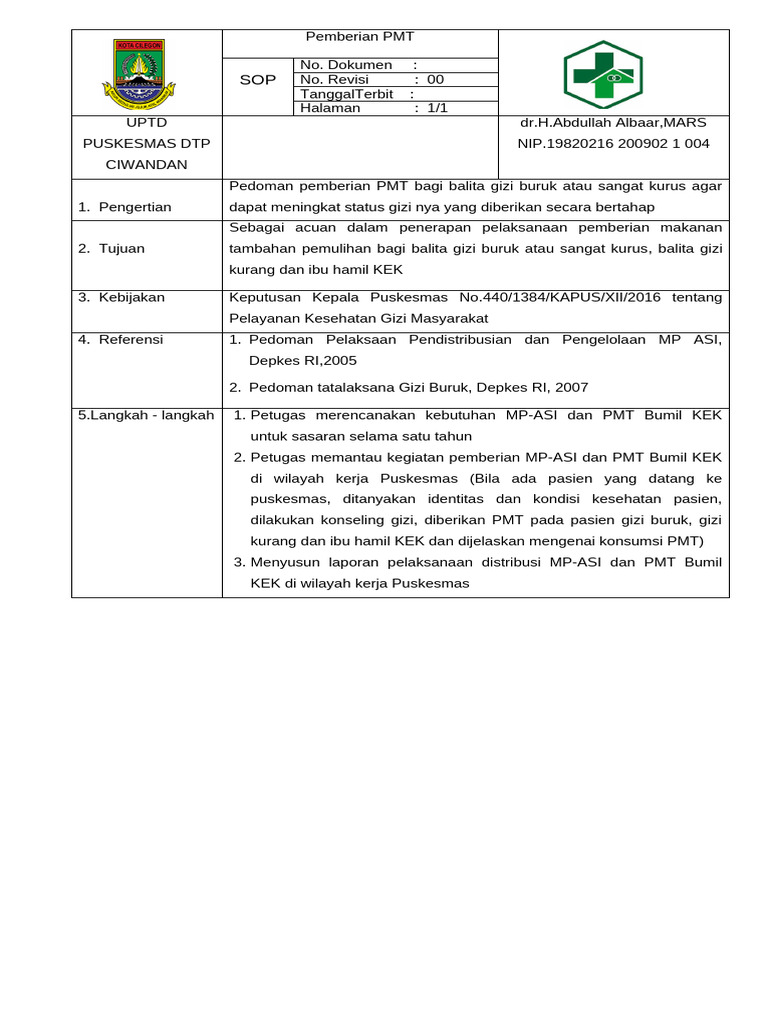 SOP Pemberian PMT | PDF