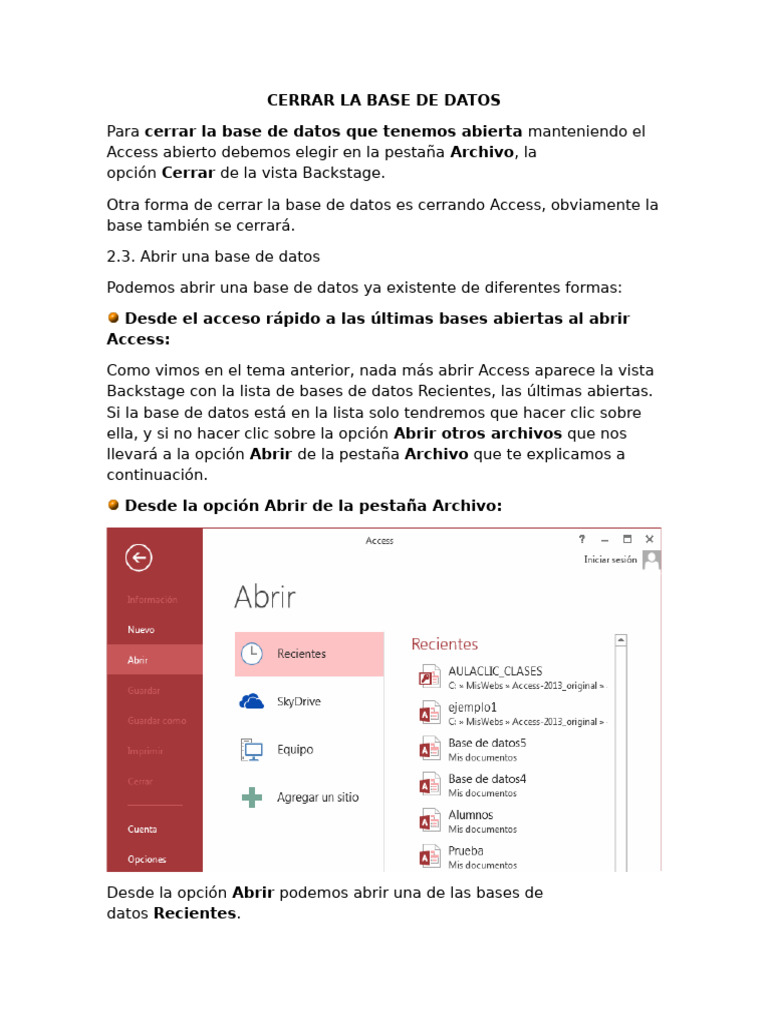 Cerrar La Base de Datos | PDF