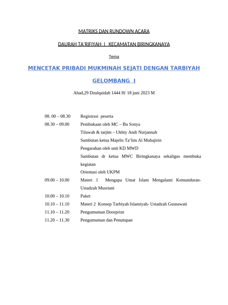Matriks Dan Rundown DT1 | PDF