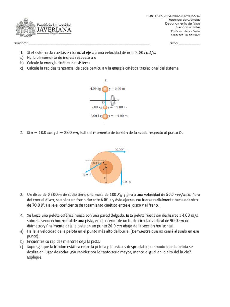 Taller Sólido Rigido (Energias, Torques) | PDF | Fricción | Ingeniería mecánica